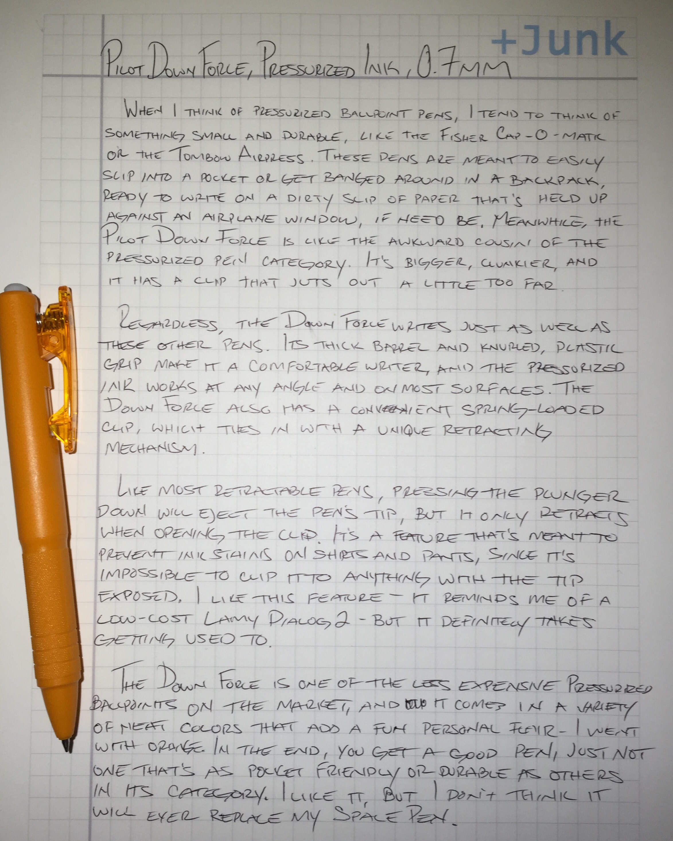 Review: Pilot Down Force, Pressurized Ballpoint, 0.7mm – Pens and Junk